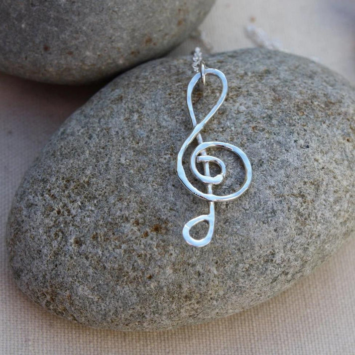 Treble Clef In Sterling Silver Necklace, Hammered Texture – Kitty ...
