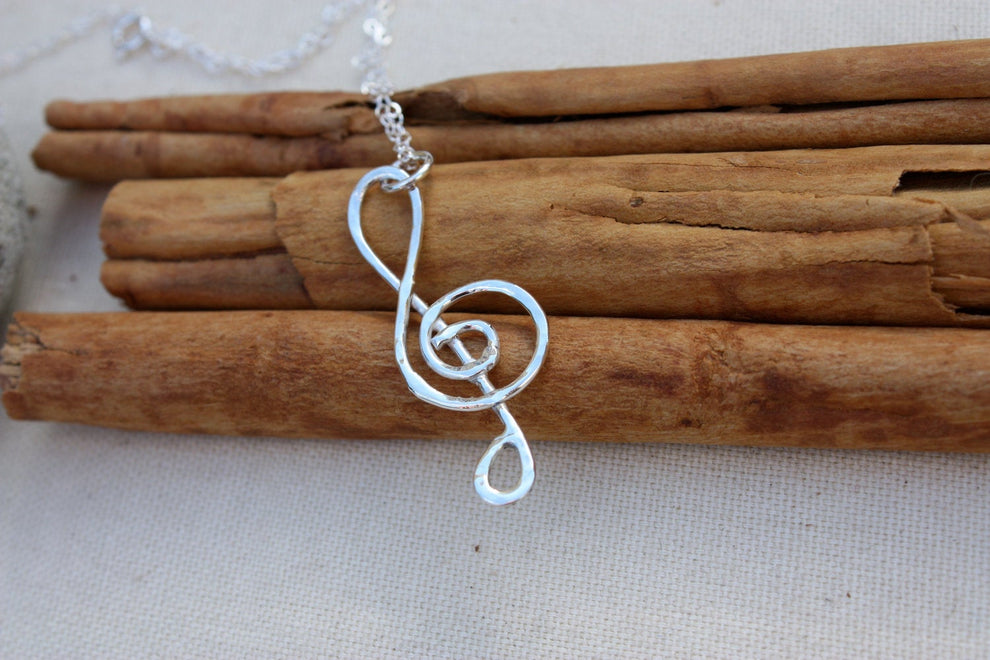 Treble Clef In Sterling Silver Necklace, Hammered Texture – Kitty ...
