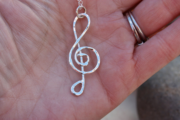 Treble Clef In Sterling Silver Necklace, Hammered Texture – Kitty ...